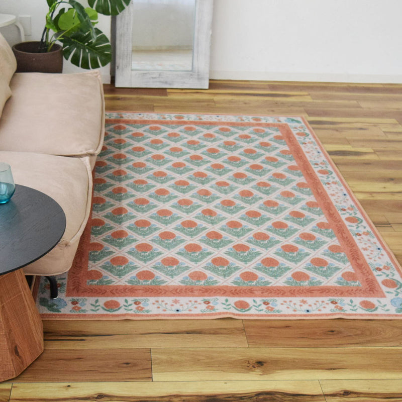 フラワー花柄ラグ TOCORU Series"ダマスク" ループ オレンジ– ラグとインテリアのお店 TOCO LIFE