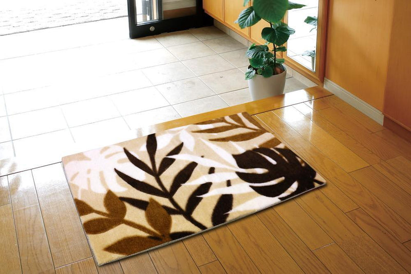 自然な植物デザインが安らぎを感じさせる玄関マット モンステラ 2サイズ ベージュ– TOCO LIFE